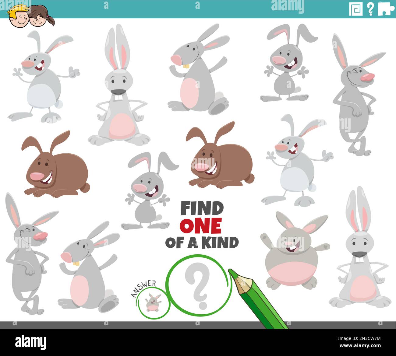 Cartoon illustration of find one of a kind picture educational game ...