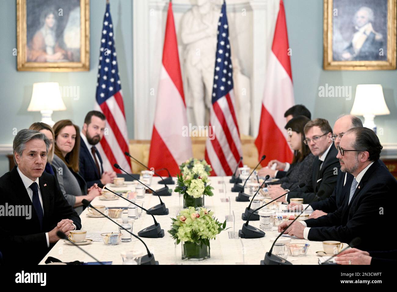 Secretary of State Antony Blinken speaks during a meeting with Austrian ...