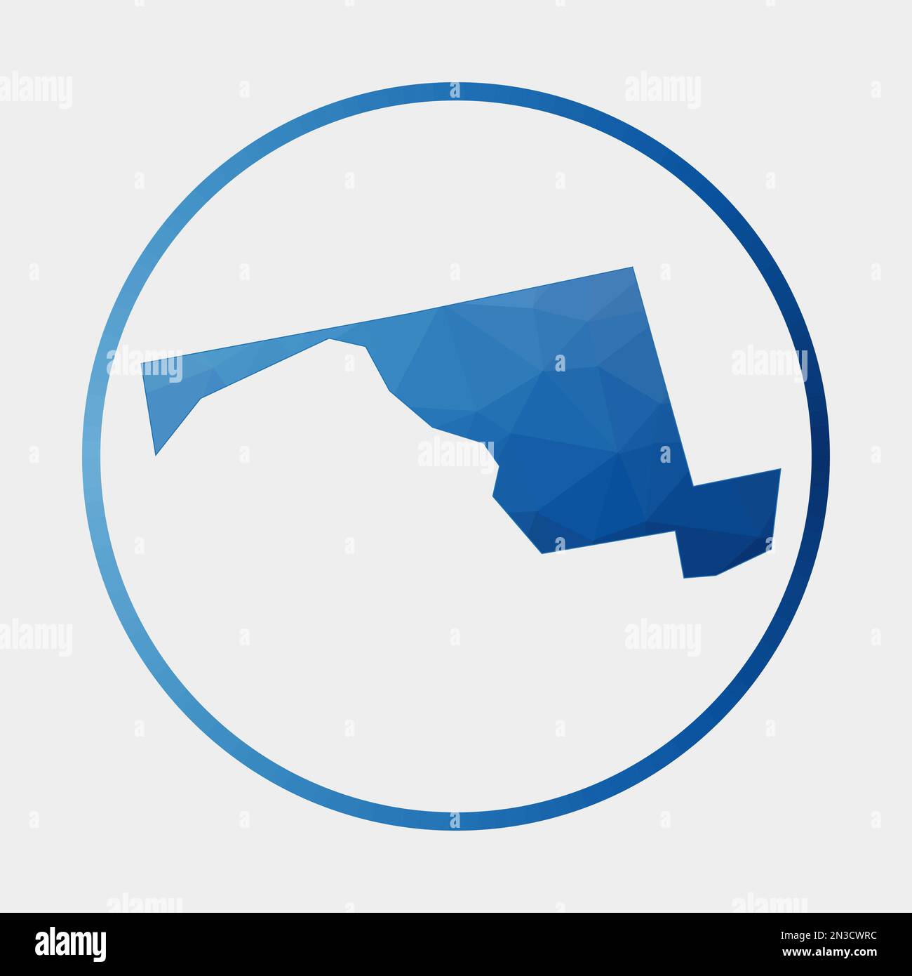 Maryland icon. Polygonal map of the US state in gradient ring. Round ...