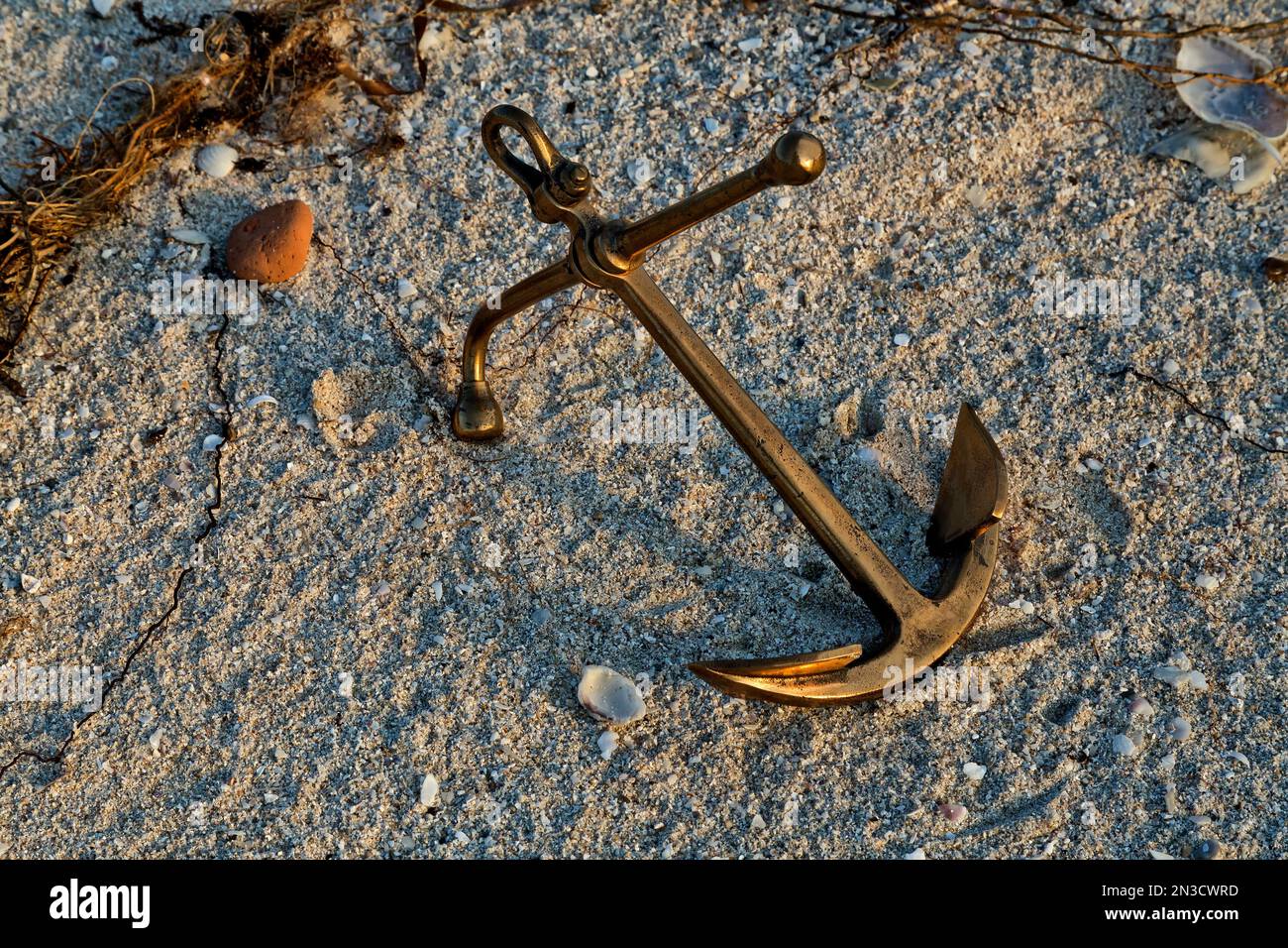 Cape Horn Anchor, Brass Sculpture, resting on beach, Gulf Of Mexico ...