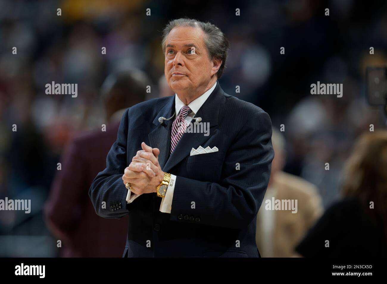 Atlanta Hawks television anouncer Bob Rathburn in the first half of an ...