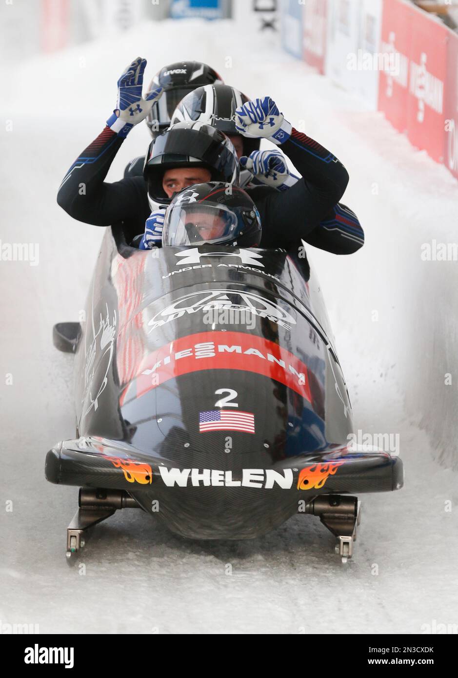 United States' pilot Steven Holcomb with Justin Olsen, Alex Harrison ...