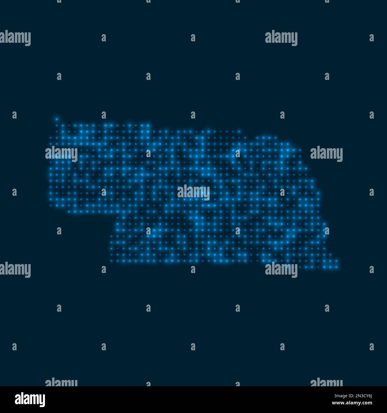 Nebraska dotted glowing map. Shape of the US state with blue bright ...