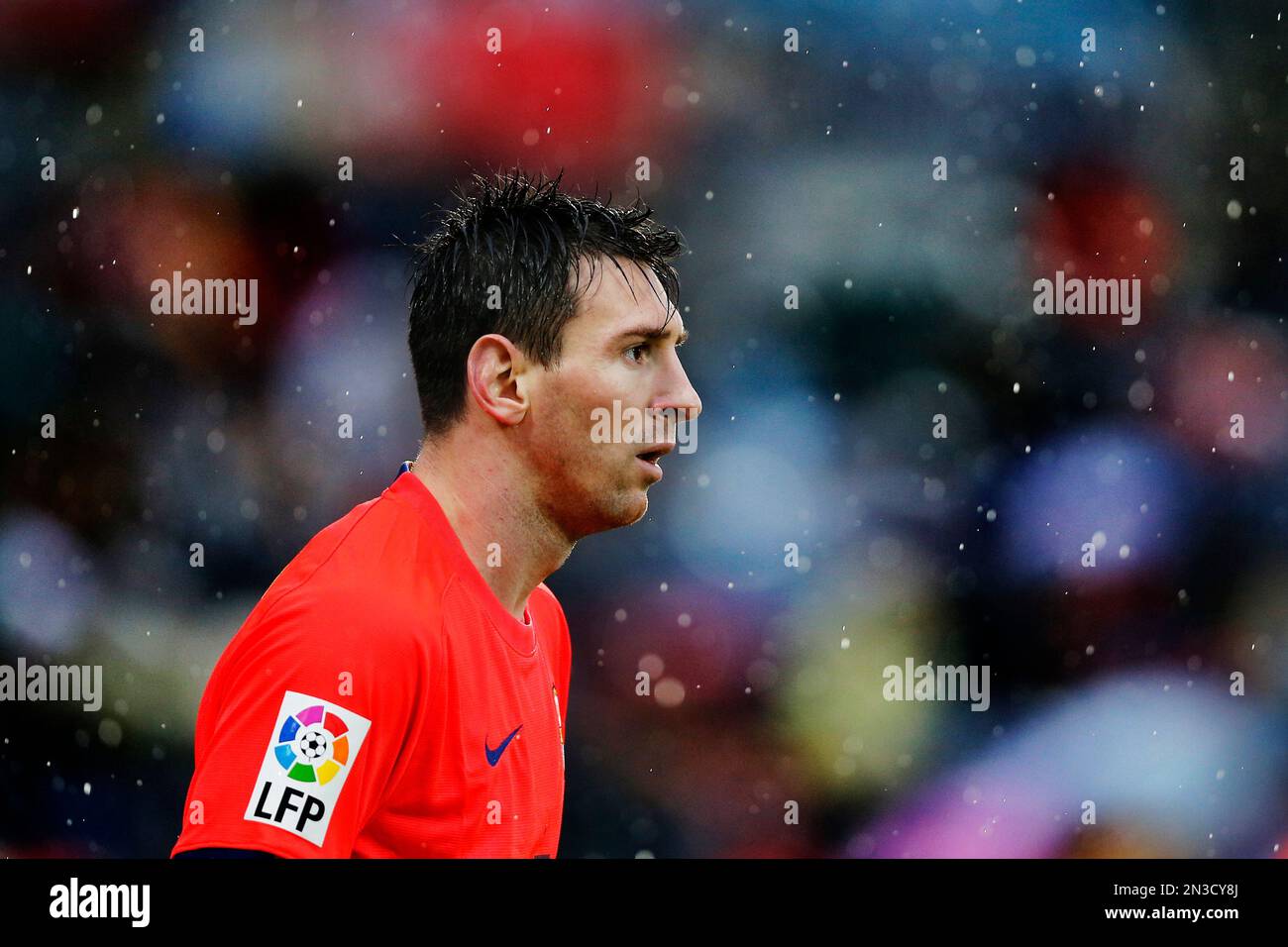 Barcelona's Lionel Messi reacts during a Spanish La Liga soccer match ...