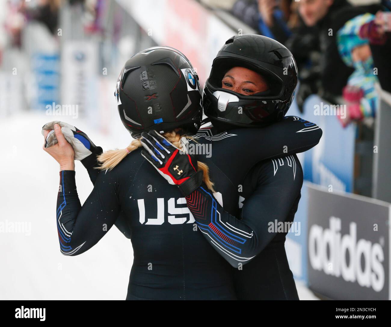 United States' pilot Jamie Greubel Poser, left, and brakeman Lauren ...