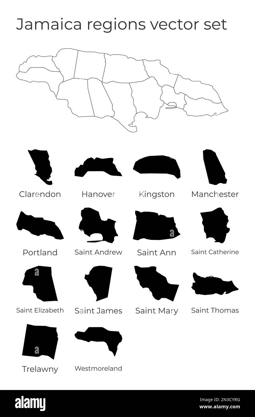 Jamaica map with shapes of regions. Blank vector map of the country ...