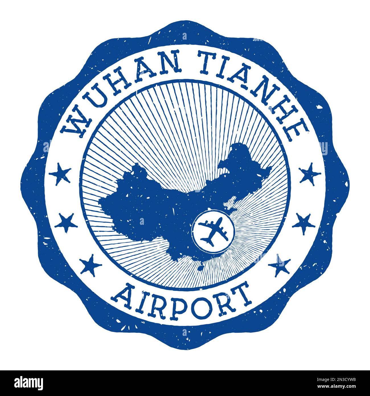 Wuhan Tianhe Airport stamp. Airport of Wuhan round logo with location ...