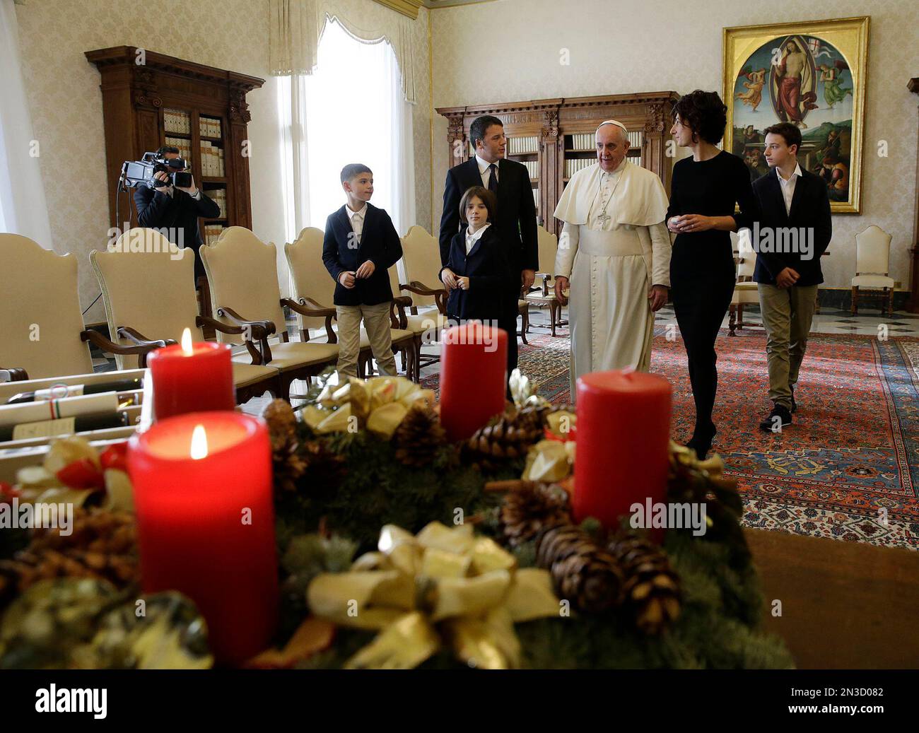 Pope Francis meets Italian Premier Matteo Renzi and his family during a ...