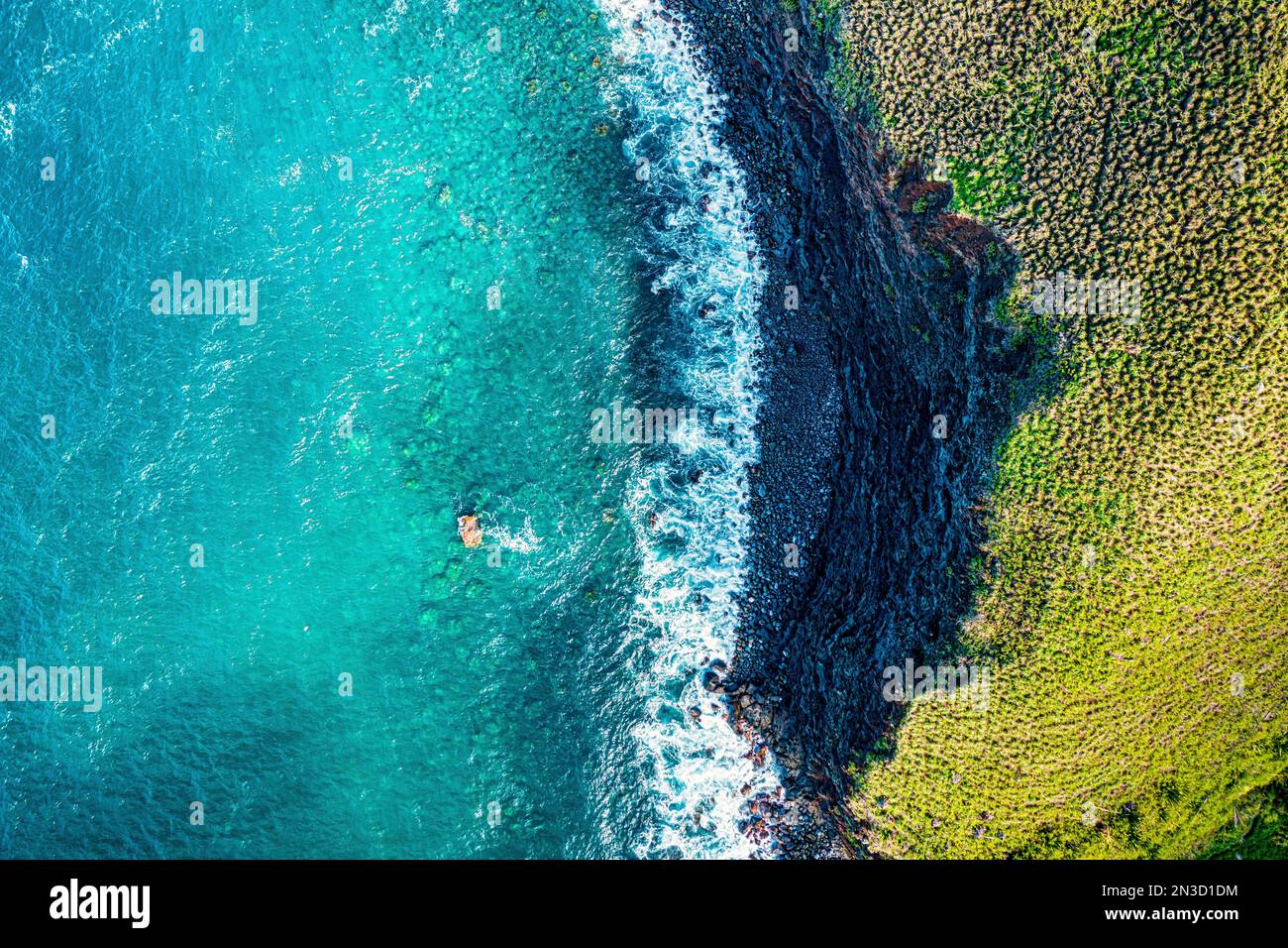 View from directly above of the coastline of the island of Maui with ...