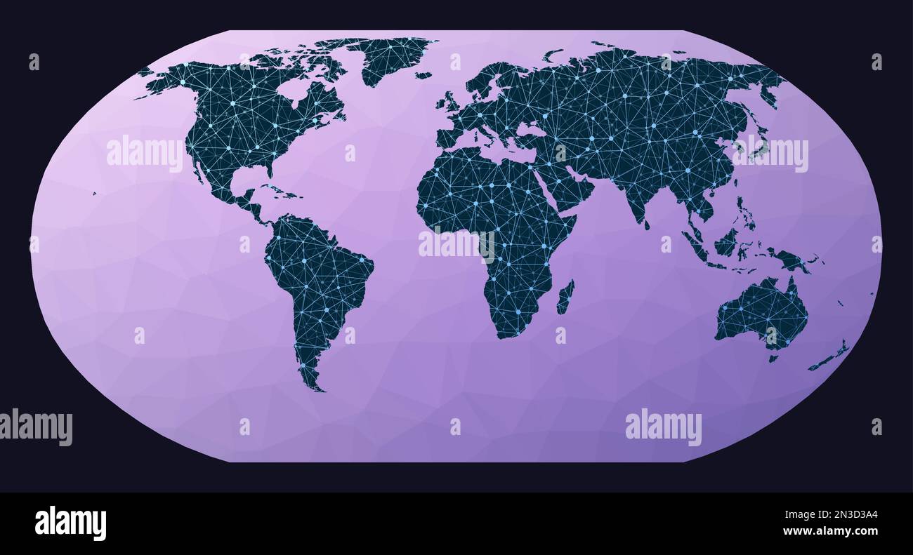 Global network concept. Robinson projection. World network map. Wired ...
