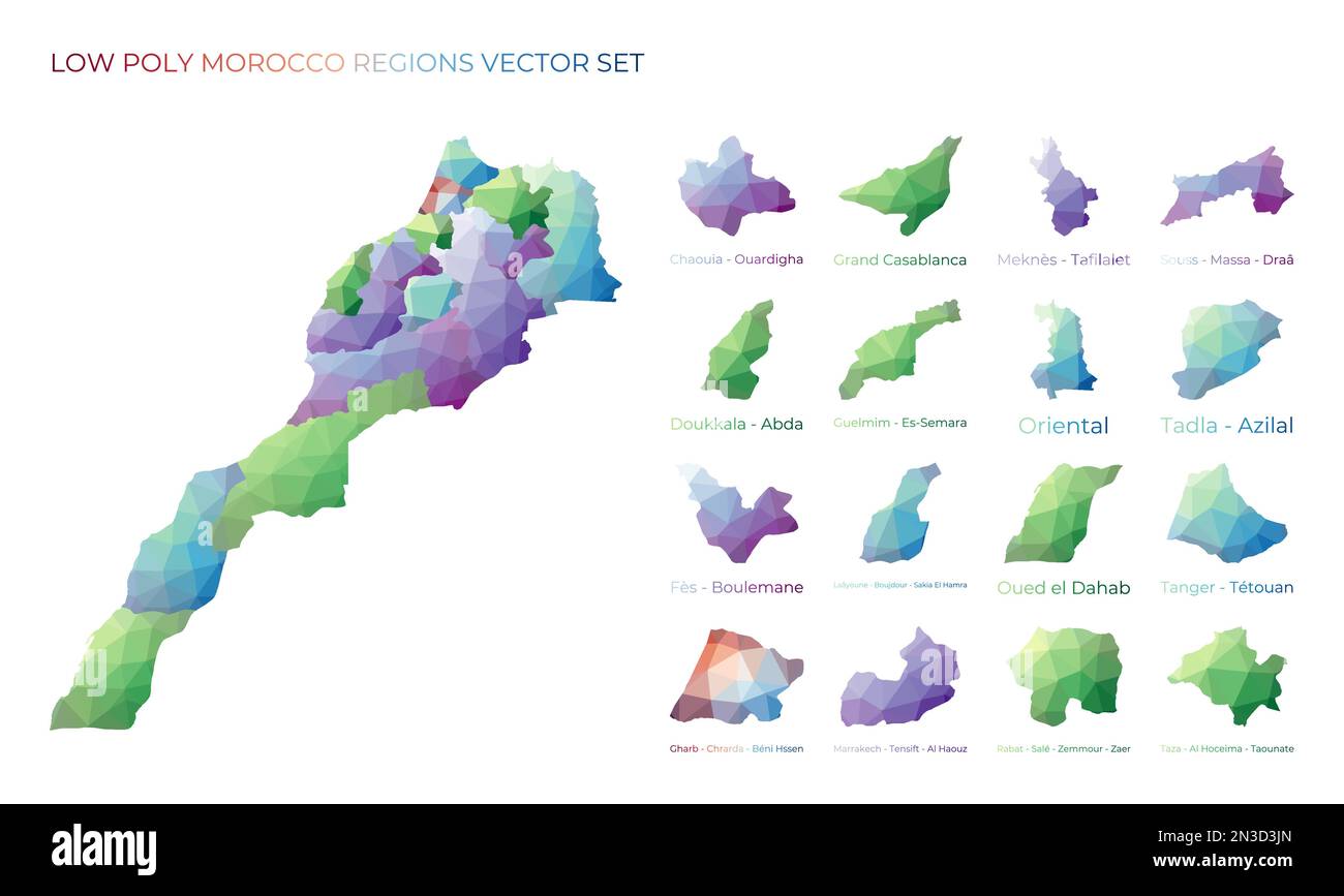 Moroccan low poly regions. Polygonal map of Morocco with regions ...
