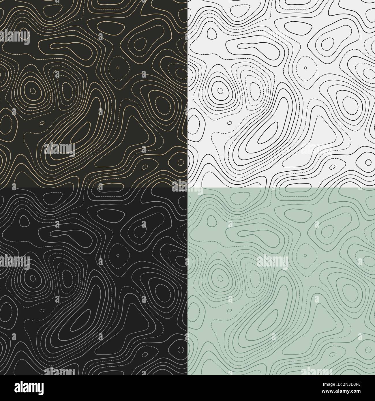 Topography patterns. Seamless elevation map tiles. Attractive isoline ...