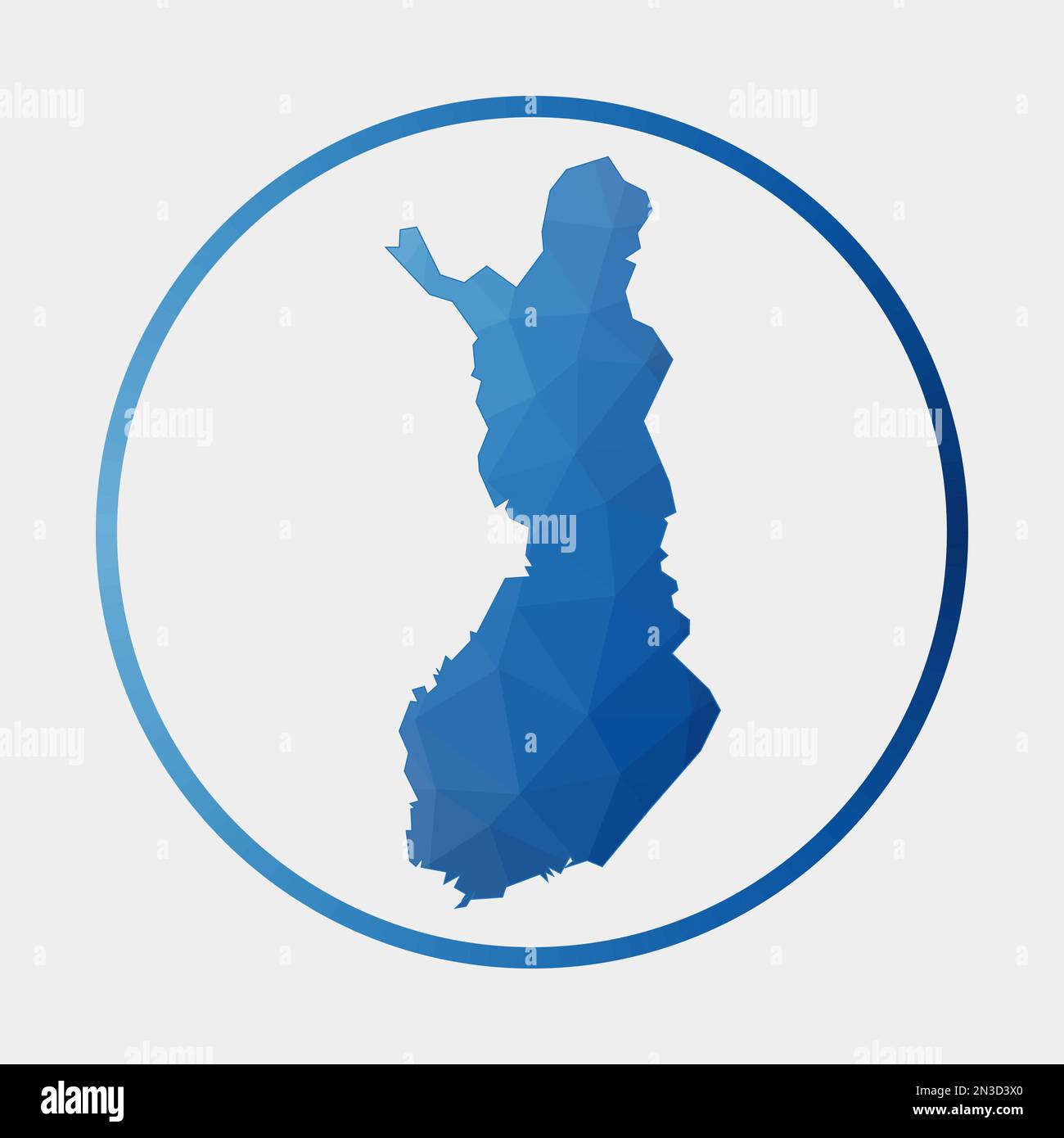 Finland icon. Polygonal map of the country in gradient ring. Round low ...