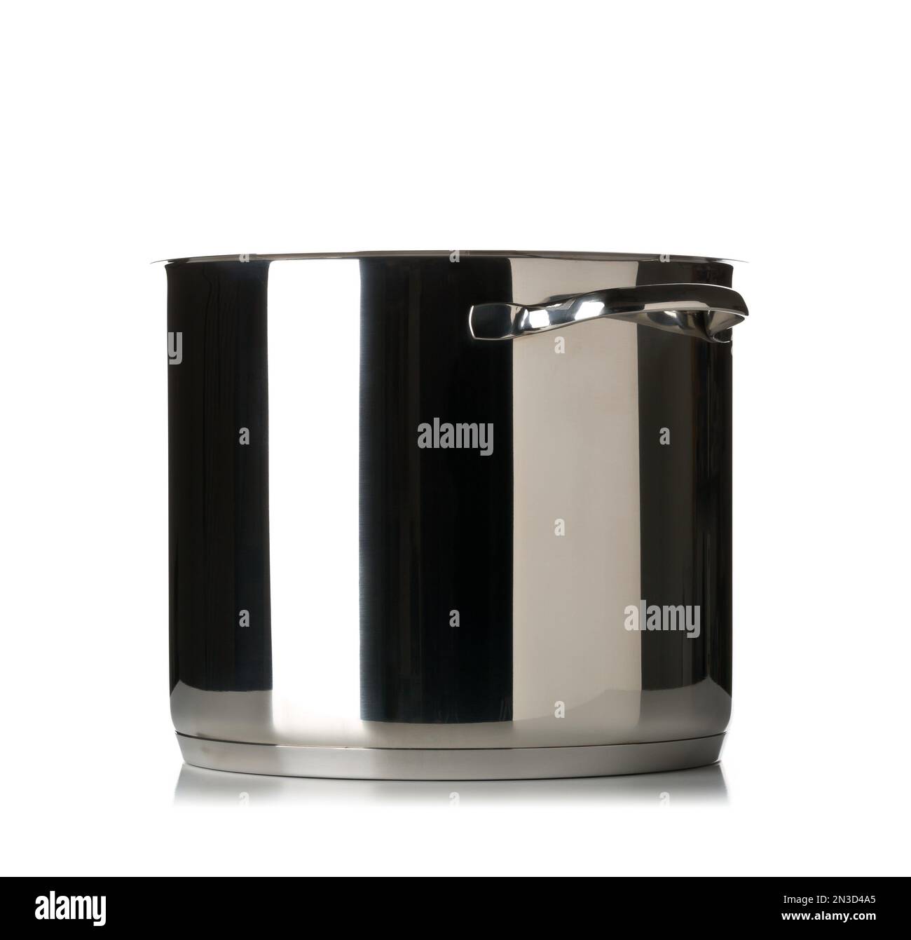 Large stainless steel cooking pot side view with handles over white ...