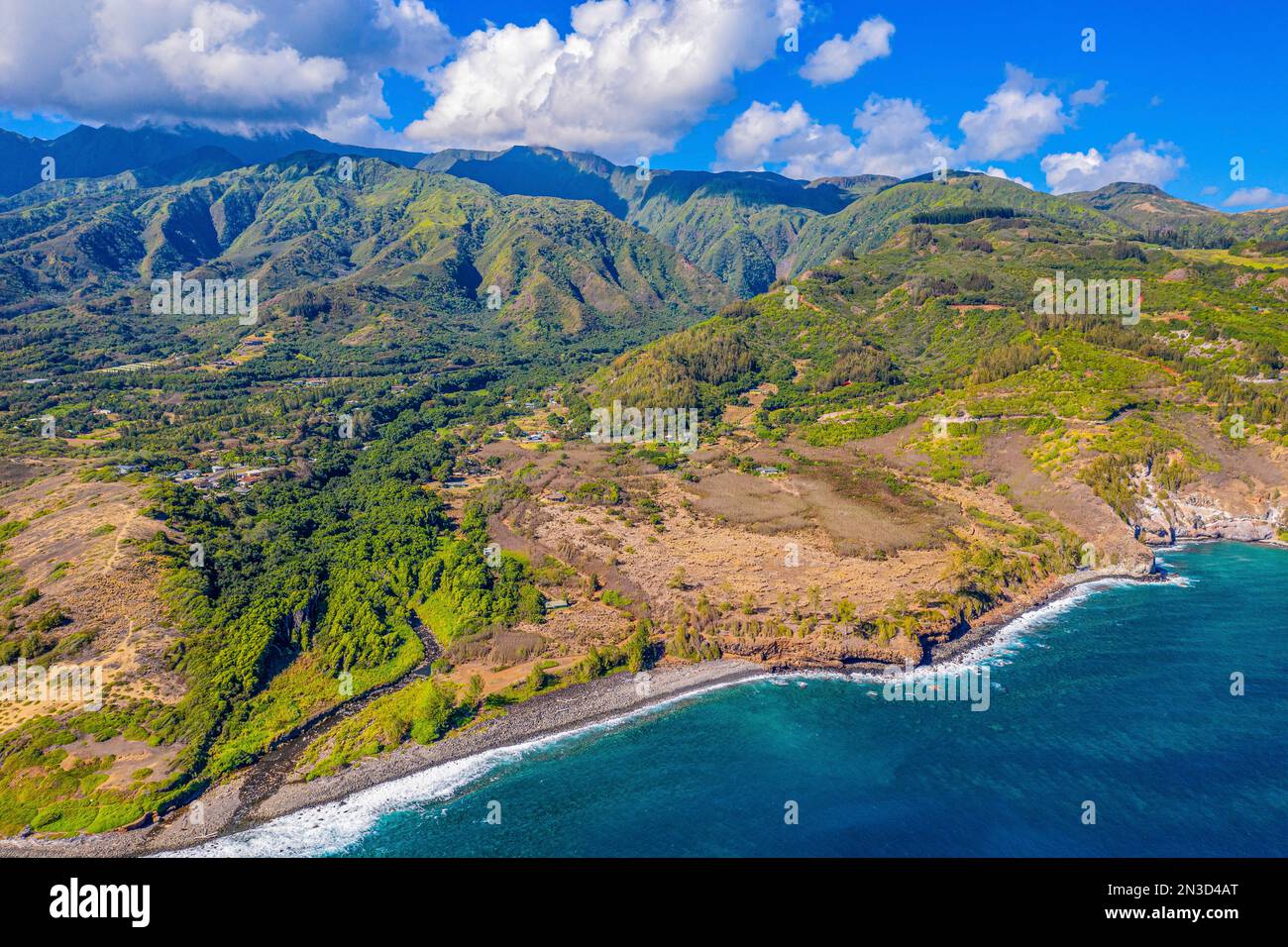 Aerial view of the rugged coastline of Waihee Ridge in the West Maui ...
