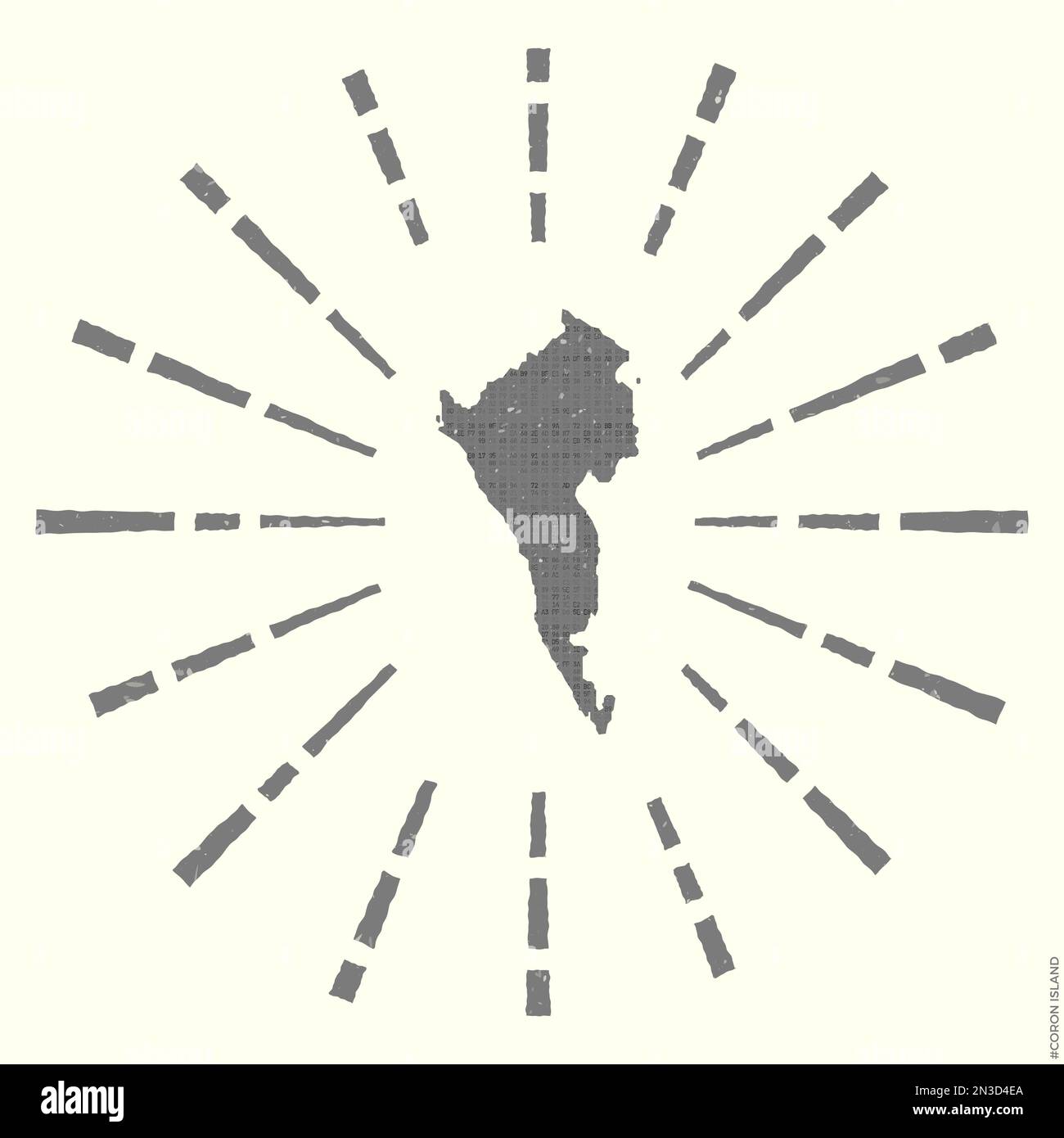 Coron Island Logo. Grunge sunburst poster with border map. Shape of ...
