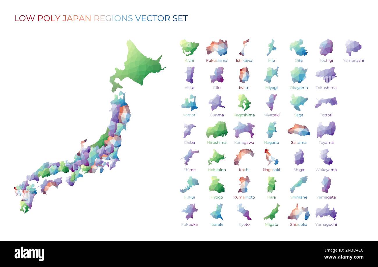 Japanese low poly regions. Polygonal map of Japan with regions ...