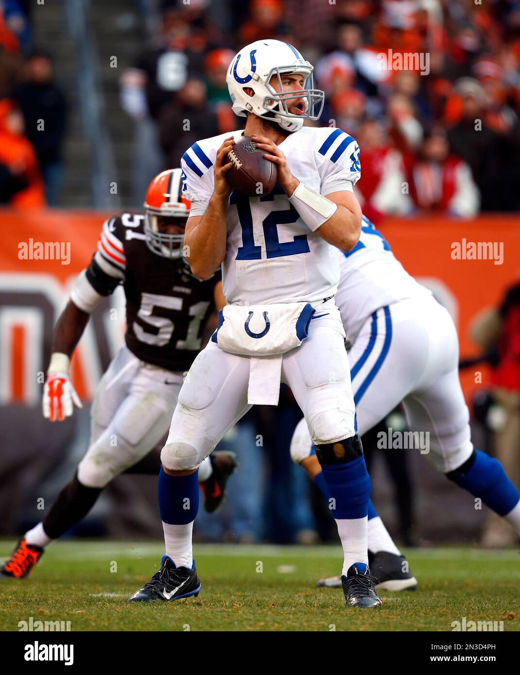 Indianapolis Colts quarterback Andrew Luck (12) looks to pass against ...