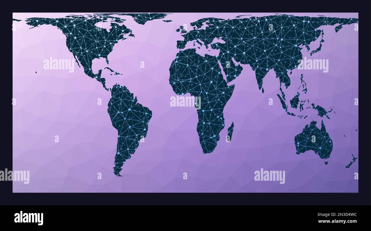 Abstract Telecommunication World Map Cylindrical Equal Area Projection World Network Map Stock