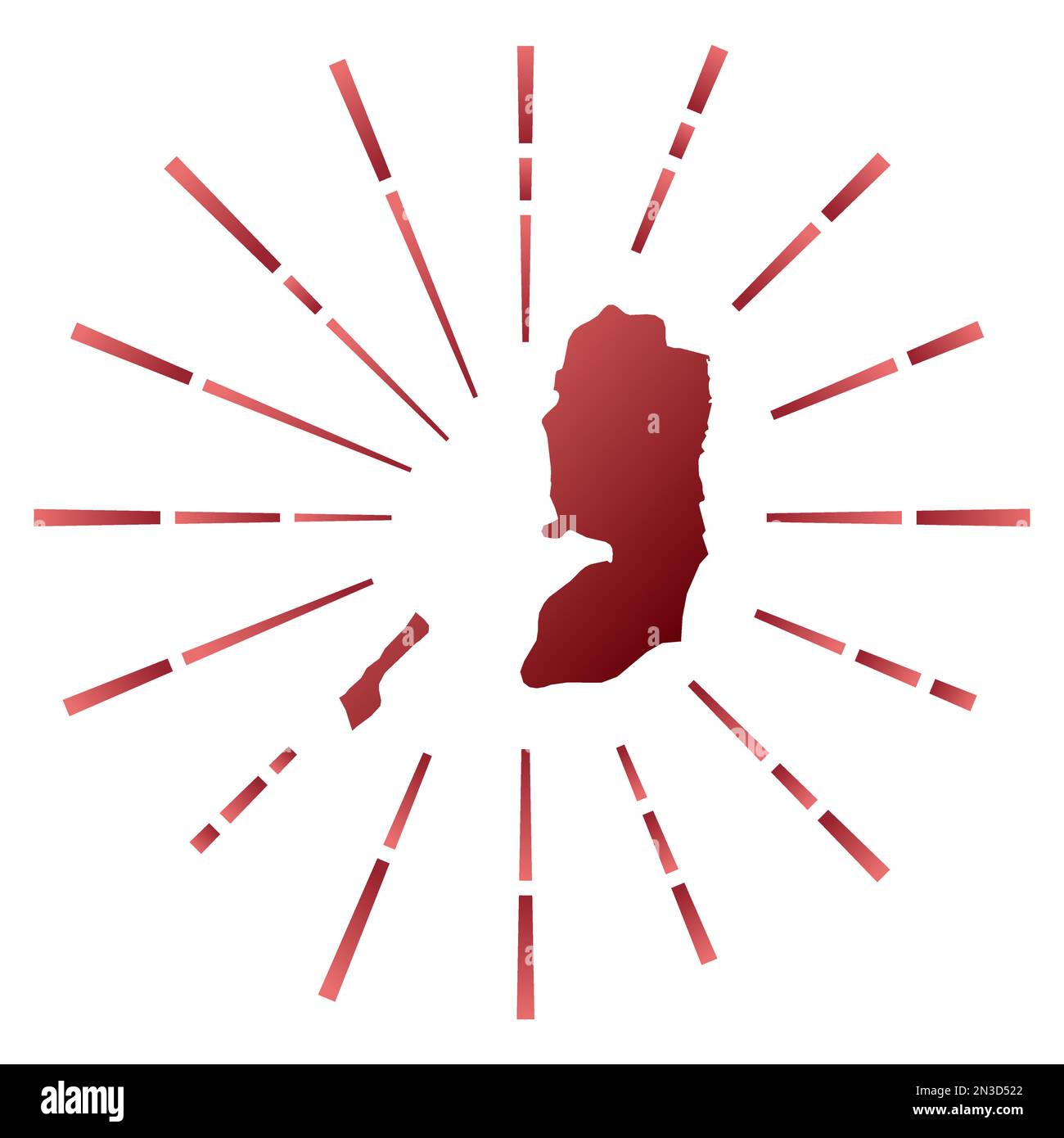 Palestine gradiented sunburst. Map of the country with colorful star ...