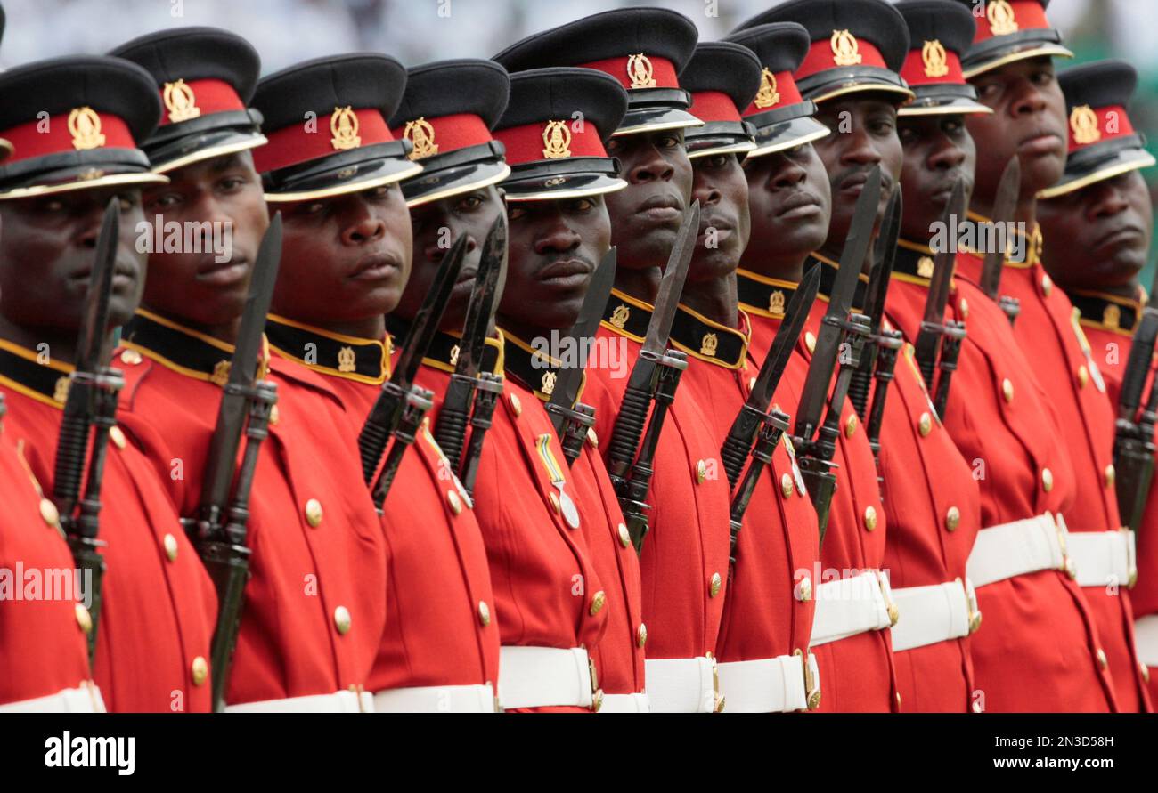 Kenyan Armed Forces, the 9th Battalion march during the Trooping of the ...