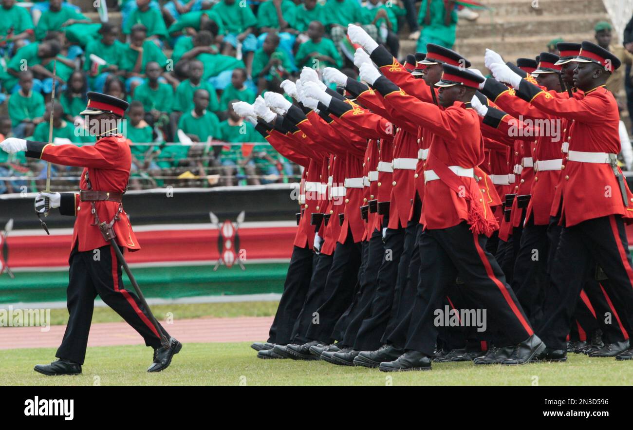 Kenyan Armed Forces, the 9th Battalion march during the Trooping of the ...