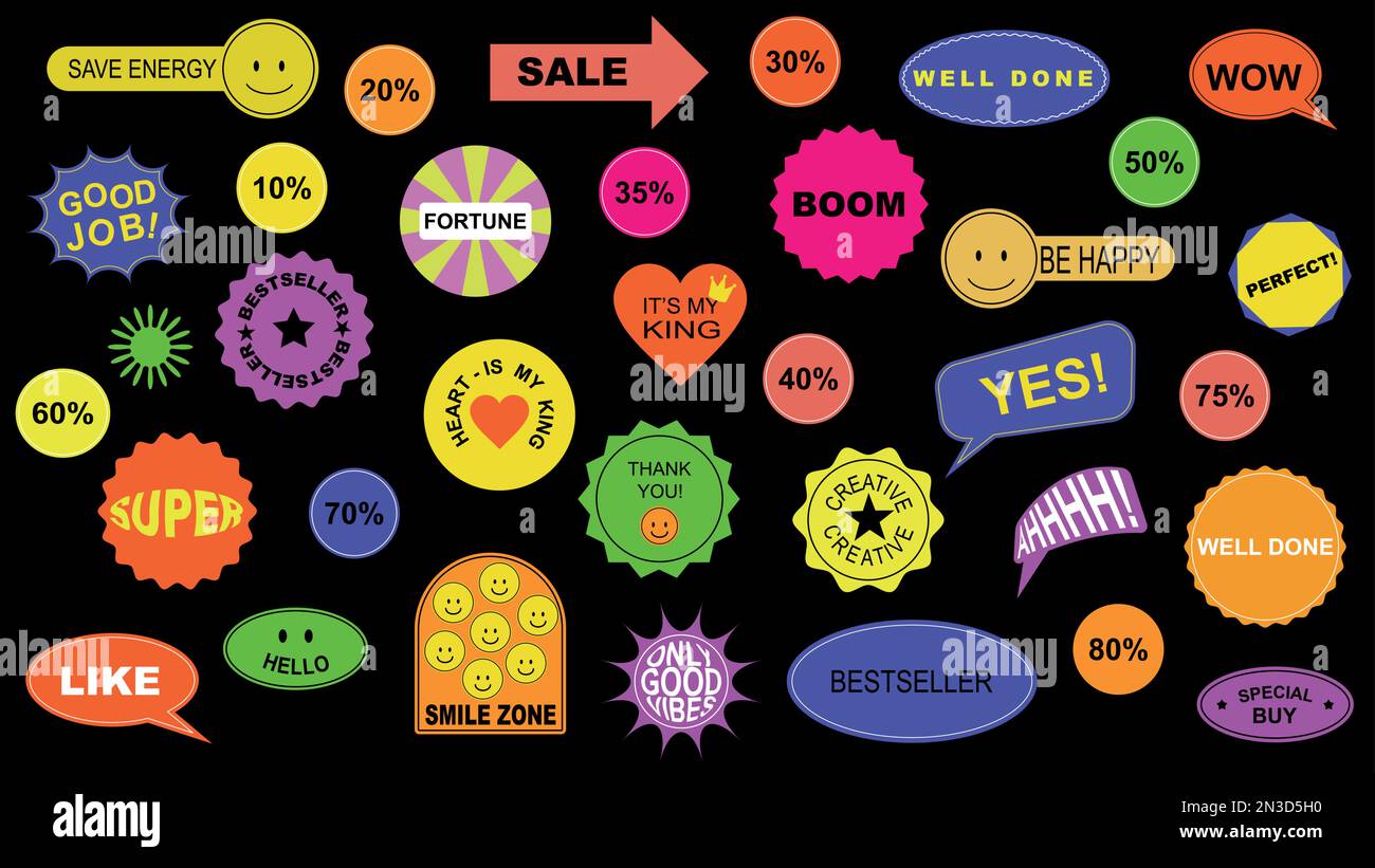 Big set abstract modern acid pop art sticker pack shape Stock Vector ...