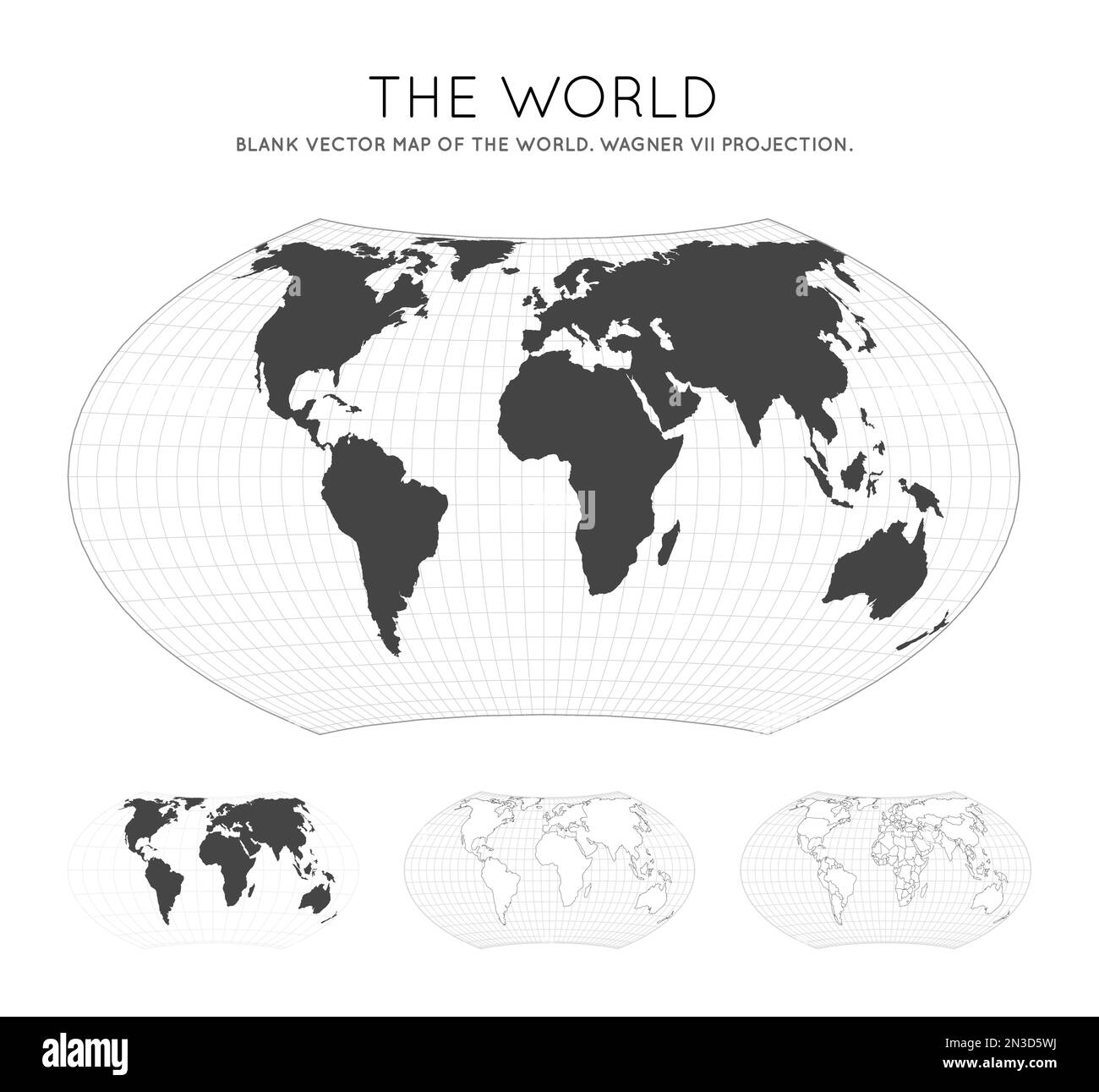 Map of The World. Wagner VII projection. Globe with latitude and ...