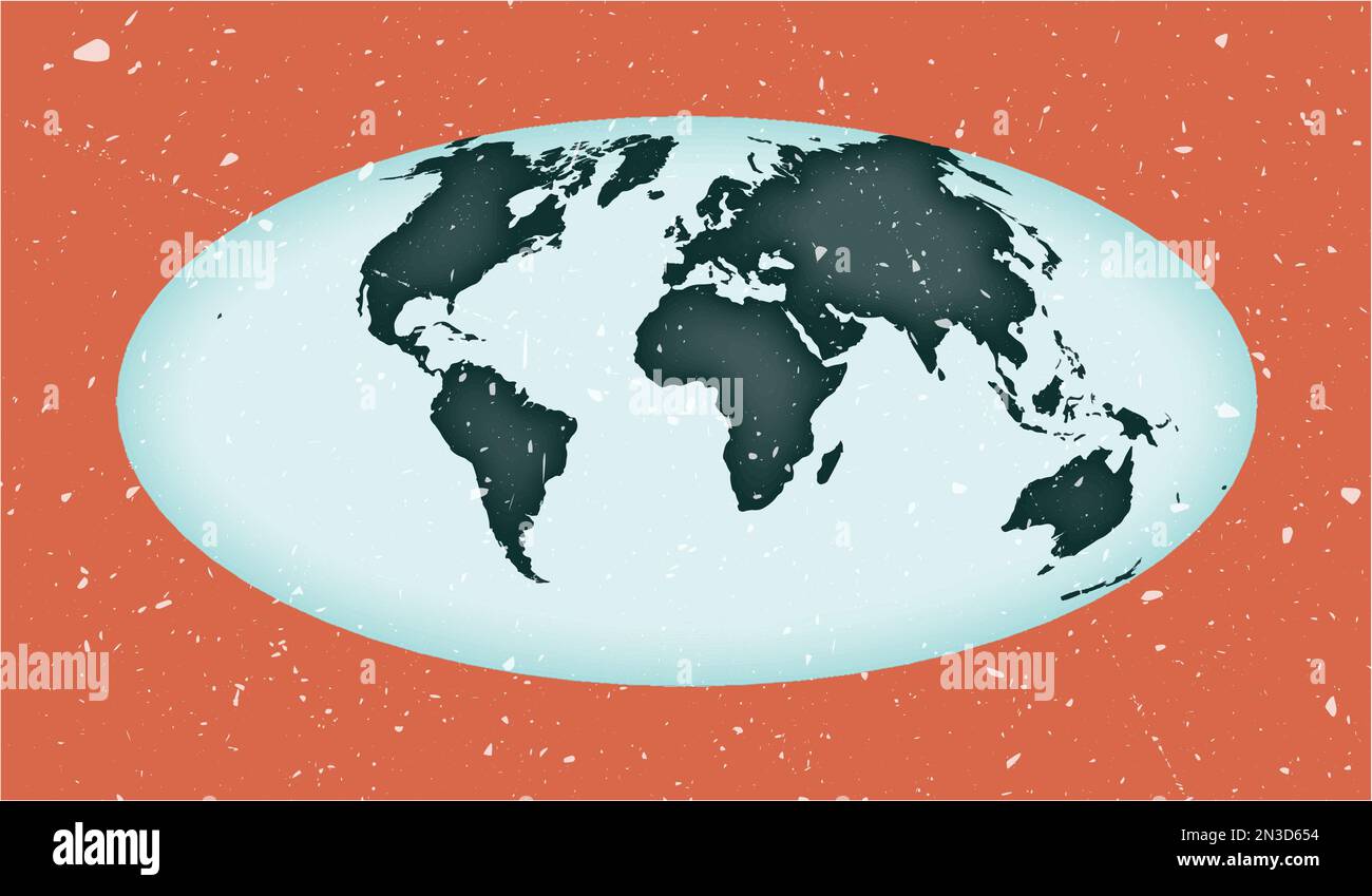 World Map Poster Aitoff Projection Vintage World Shape With Grunge Texture Appealing Vector