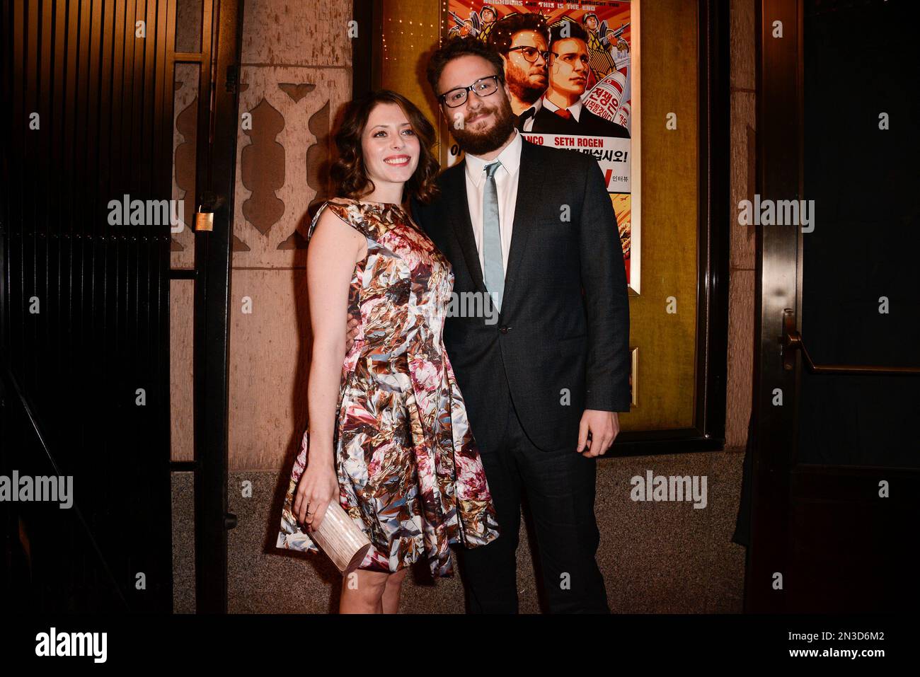 Actor Seth Rogen, right, and his wife Lauren Miller attend the premiere ...