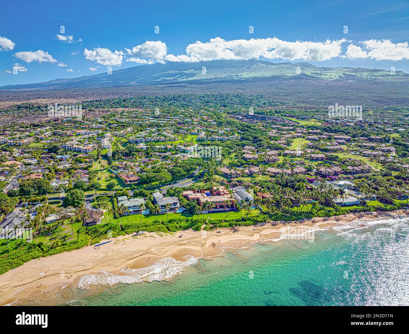 Aerial view of the town and Keawakapu Beach in Kihei; Maui, Hawaii ...