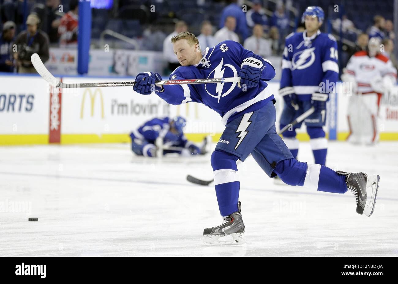 Tampa Bay Lightning center Steven Stamkos (91) before an NHL hockey ...
