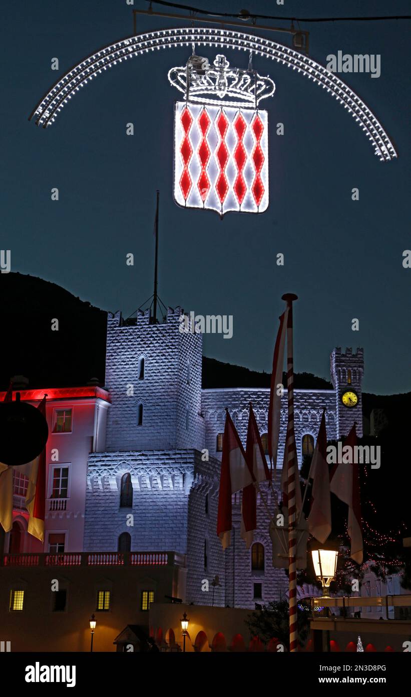 The Monaco Palace is seen illuminated by red light to announce the ...