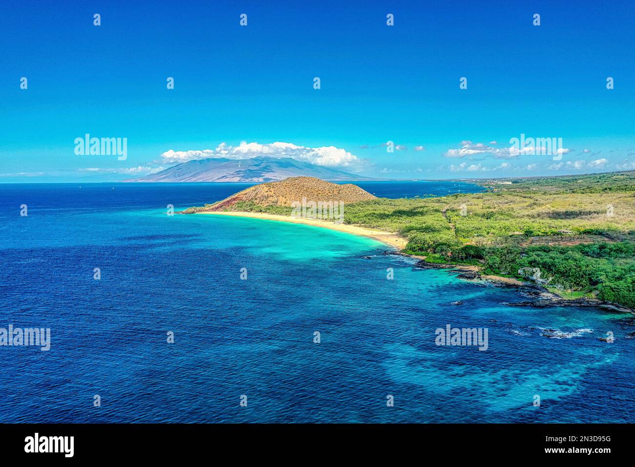 Aerial view of the rugged coastline looking toward Po'olenalena Beach ...