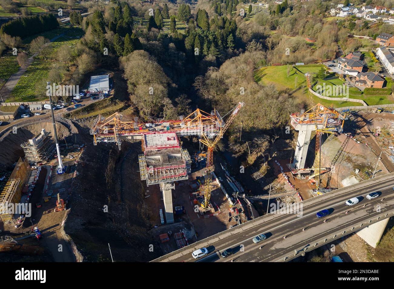 MERTHYR TYDFIL, WALES - FEBRUARY 06 2023: Aerial view of major ...