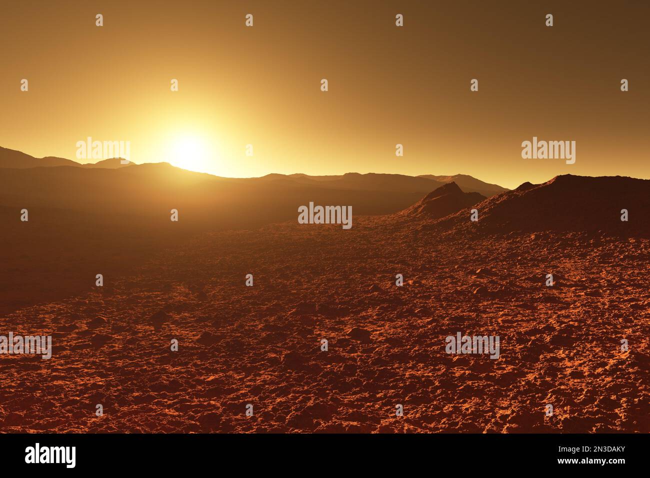 Mars - red planet - landscape with mountains during sunrise or sunset ...