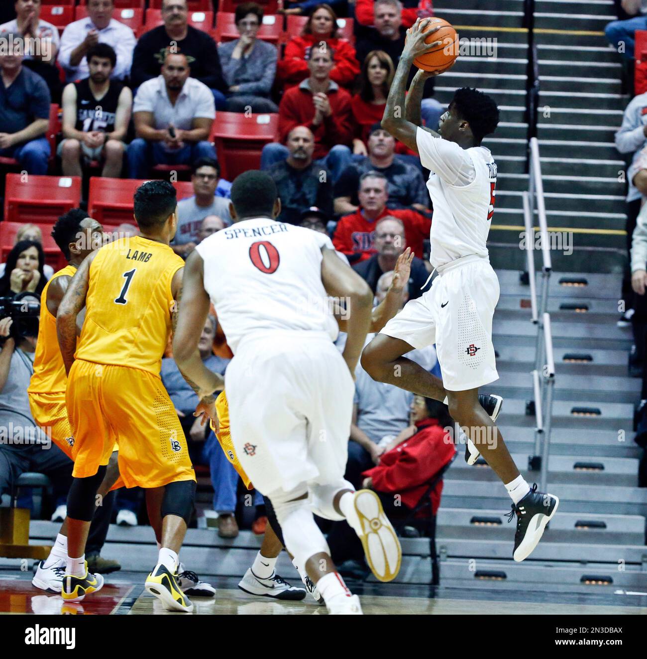 San Diego State forward Dwayne Polee II shoots against Long Beach State ...