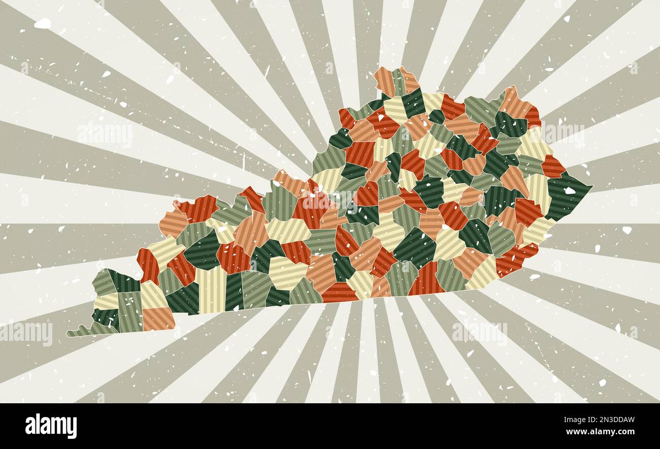 Kentucky vintage map. Grunge poster with map of the US state in retro ...