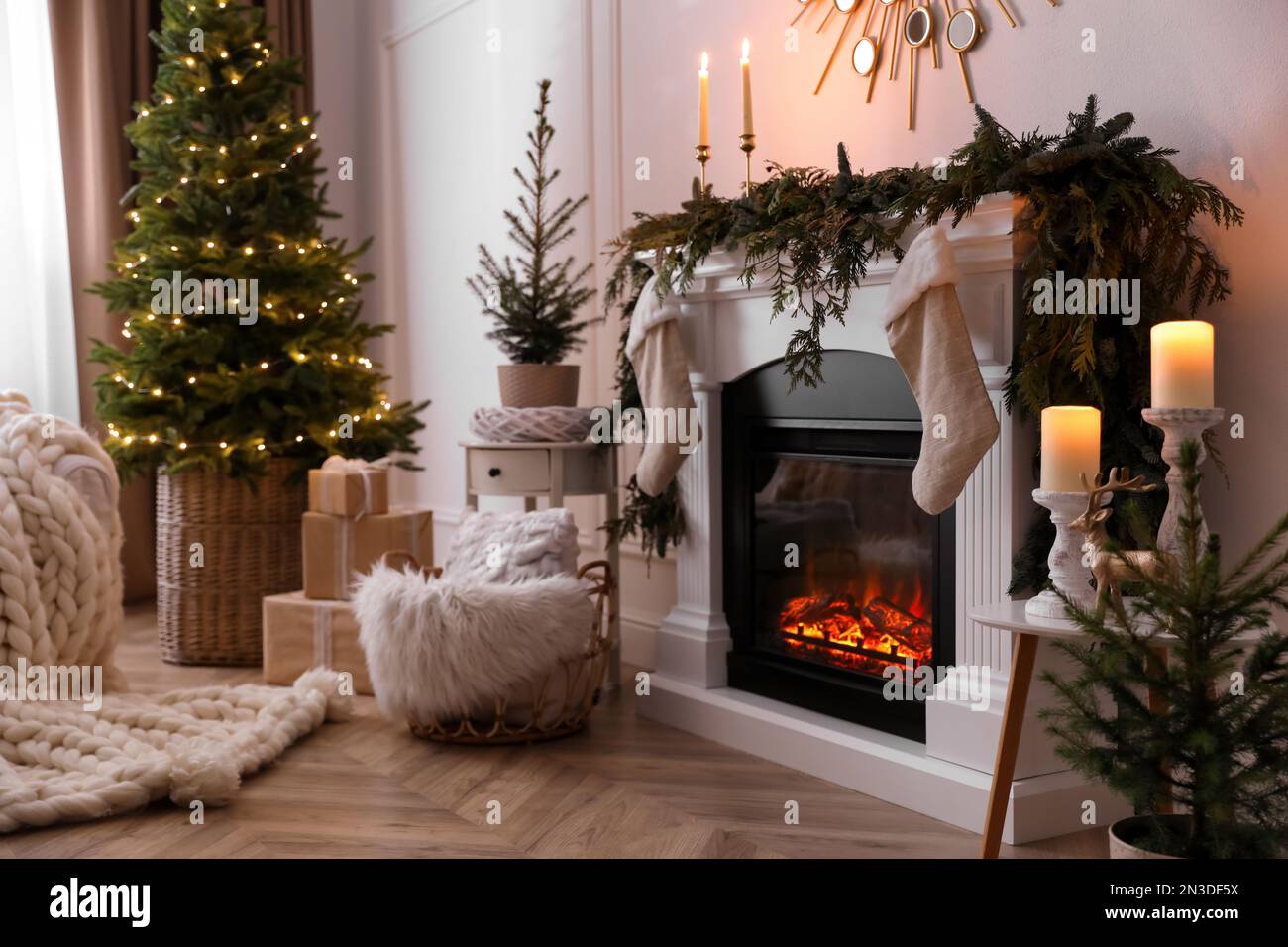 Beautiful Christmas Tree And Fireplace Beautiful Christmas Interior.