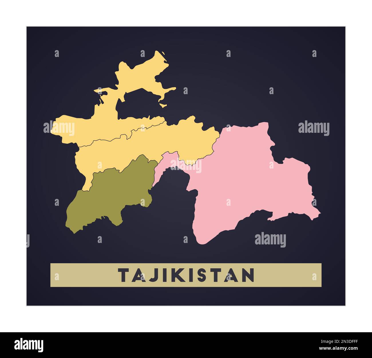 Tajikistan map. Country poster with regions. Shape of Tajikistan with ...