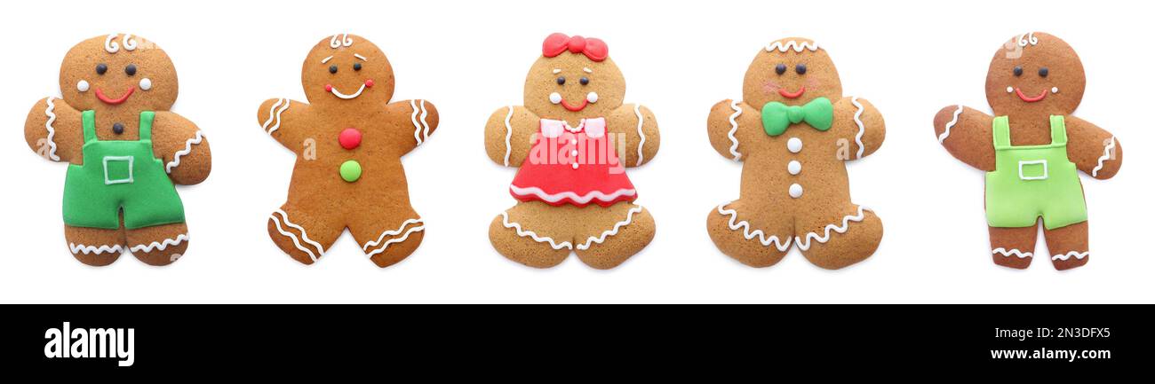 Set of gingerbread men and women isolated on white. Banner design Stock ...