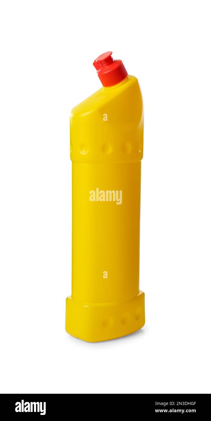 Yellow bottle of cleaning product isolated on white Stock Photo - Alamy