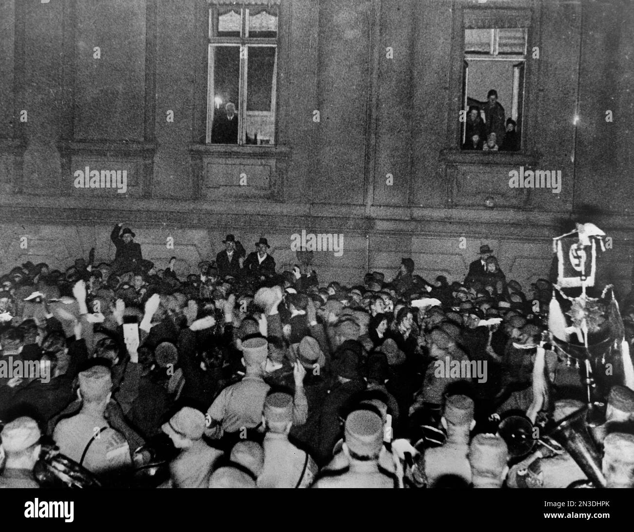 President Paul von Hindenburg (in window at left), viewing ...