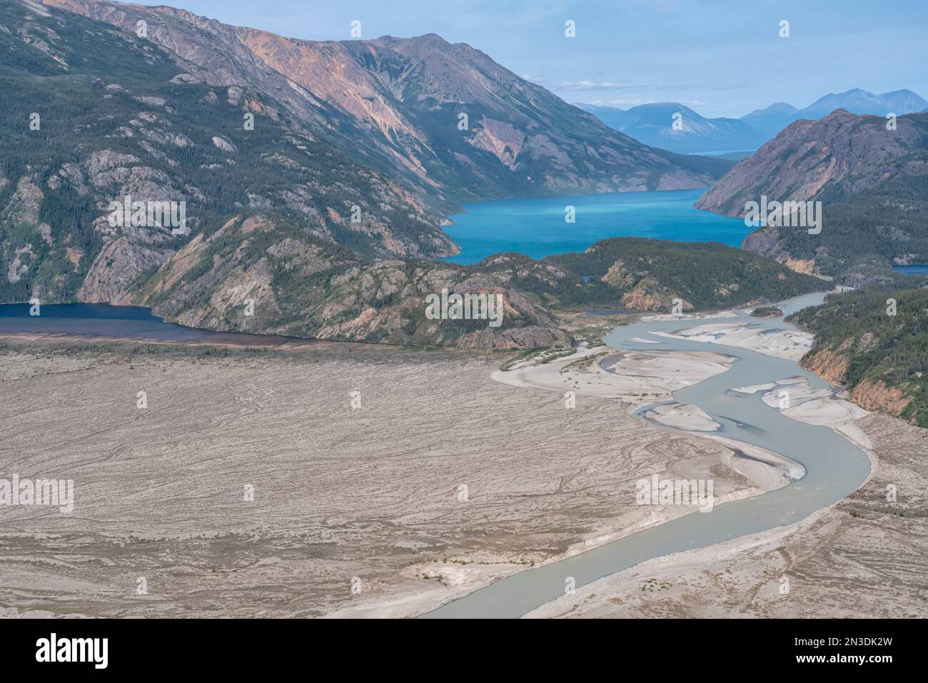 Aerial view of the mountains and the south end of Atlin Lake. The ...