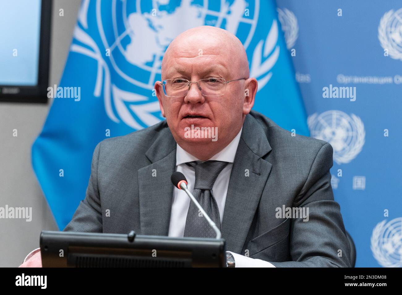 New York, USA. 07th Feb, 2023. Ambassador Vassily Nebenzia of Russia ...