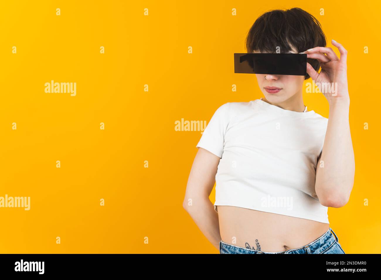 Fashion extravaganza. New eyewear concept. Anonymous female model ...