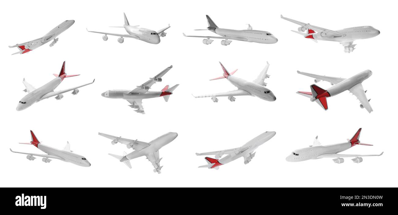 Set of different toy airplanes isolated on white Stock Photo - Alamy