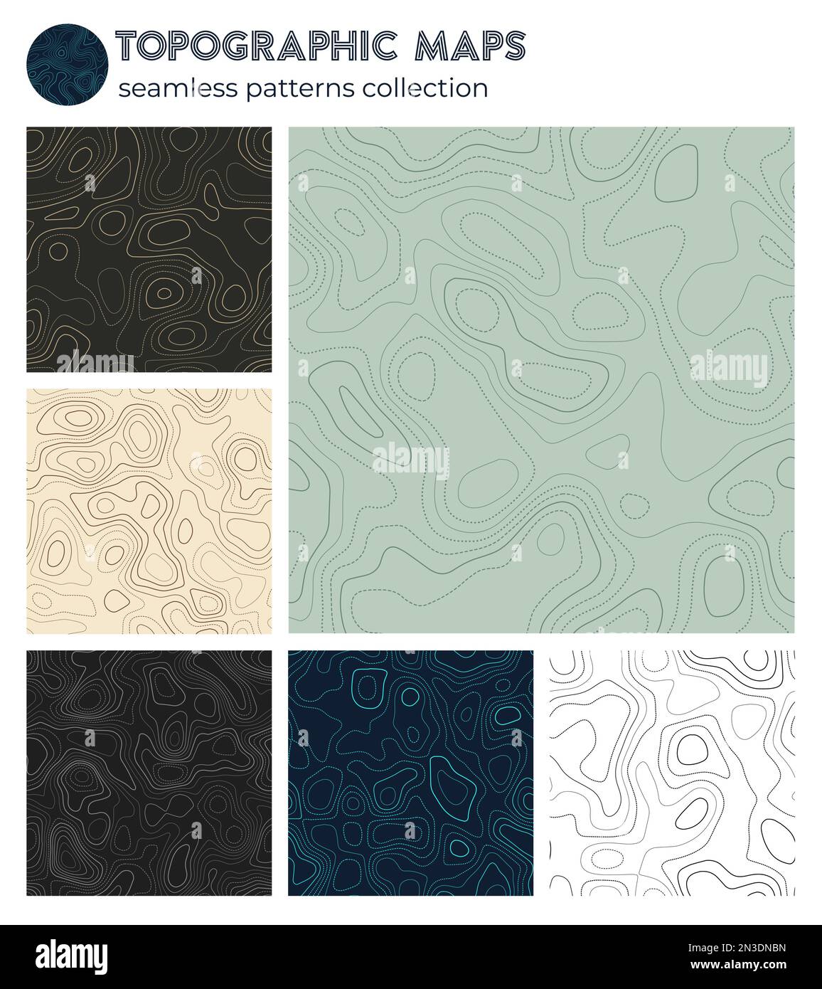 Topographic maps. Astonishing isoline patterns, seamless design ...