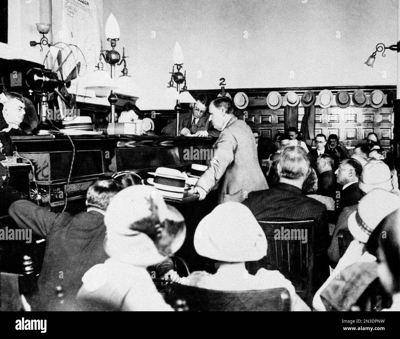 Noted lawyer Clarence Darrow, center, pleads the case of Nathan Leopold ...