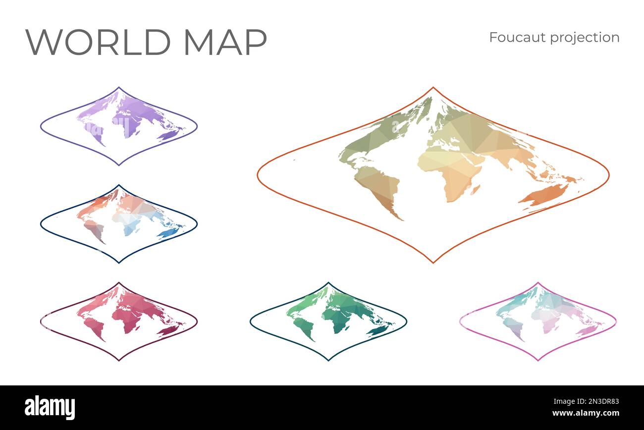 Low Poly World Map Set. Foucault's stereographic equivalent projection ...